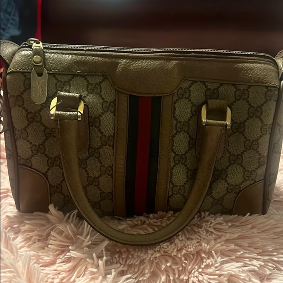 Gucci | Bags | Gucci Monogram Handbag With Gold Accents | Poshmark